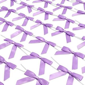 Satin Twist Tie Bows, Purple Bow (3 In, 100 Pack)