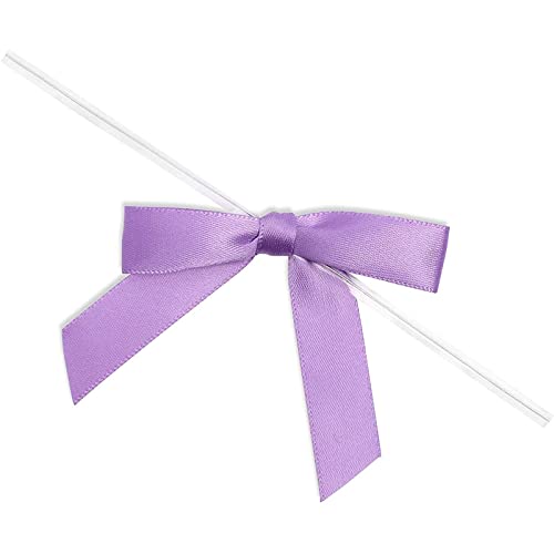 Satin Twist Tie Bows, Purple Bow (3 In, 100 Pack)