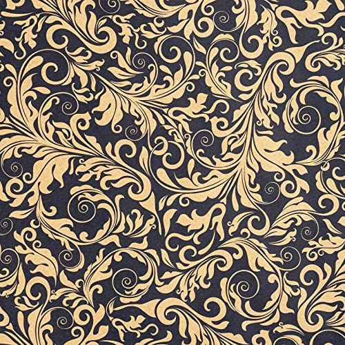 RUSPEPA Kraft Wrapping Paper Roll - Navy Floral Pattern Great for Birthday, Party, Wedding - 17 Inches X 32.8 Feet