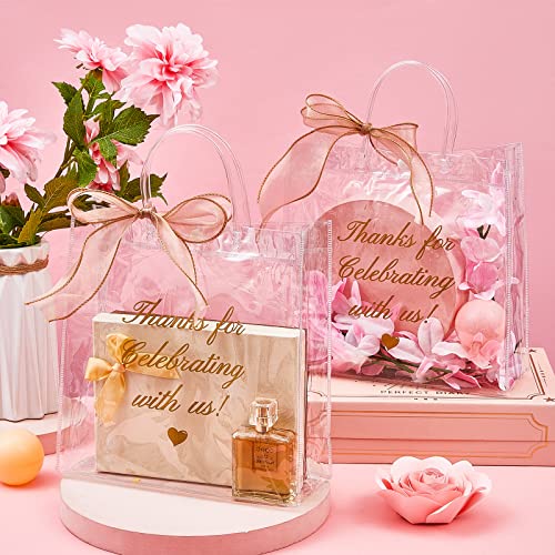 50 Pcs Clear Plastic Gift Bags with Handle Transparent PVC Plastic Gift Wrap Tote Bag Wedding Gift Bags Reusable Small Clear Gift Bags for Shopping Birthday Wedding Party Favor (10 x 10 x 3.5 Inch)