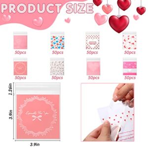 400 Pcs Valentine Cookie Bags Self Adhesive Clear Cellophane Bags Goody Bags Treat Bags Candy Favor Bags Resealable Heart Bags for Valentines Day Party Favors, 4 x 4 Inch