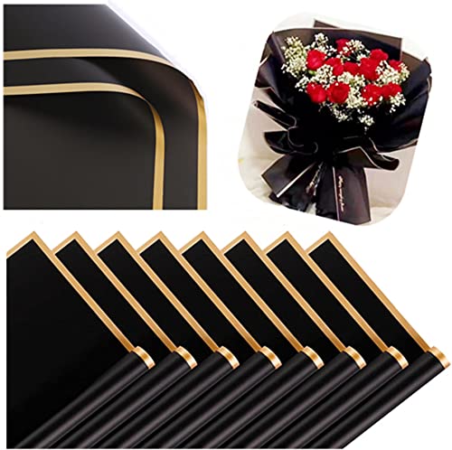 60 Sheets Waterproof Phnom Penh Floral Wrapping Paper, Flower Shop Bouquet Supplies, DIY Craft, Gift Wrap or Gift Box Packaging, 23 x 23 Inches (Black)