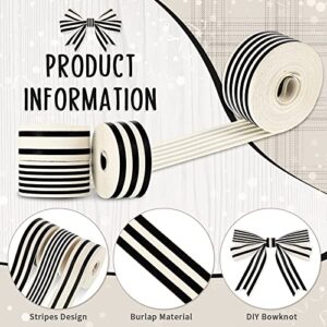 3 Rolls 1 Inch x 18 Yards Christmas Black White Stripe Ribbon Striped Fabric Ribbon Natural Cotton Ribbon Gift Wrapping Craft Ribbons for Home Christmas Wedding Party Decor, 3 Styles