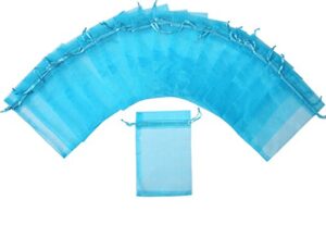 zuuc organza drawstring pouch bag,2.8”w x3.6″ l, pack of 100 (turquoise blue)