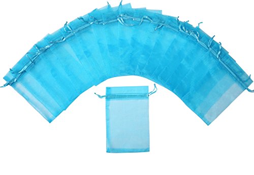 ZUUC Organza Drawstring Pouch Bag,2.8''W x3.6" L, Pack of 100 (Turquoise Blue)