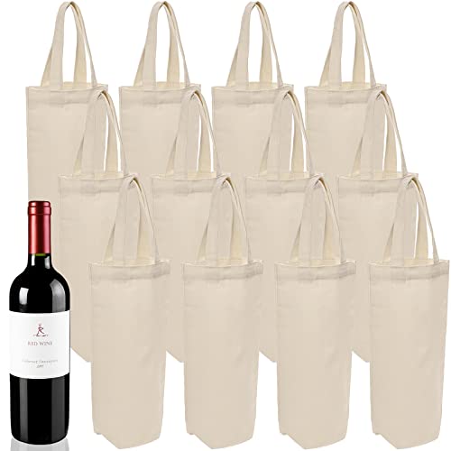 Lawei 12 Pack Canvas Wine Bags, Single Wine Carrying Bag with Handle, Reusable Bulk Wine Gift Bags, Washable Wine Carrier Tote Storage Pouches for Christmas, Party, Wedding, Birthday