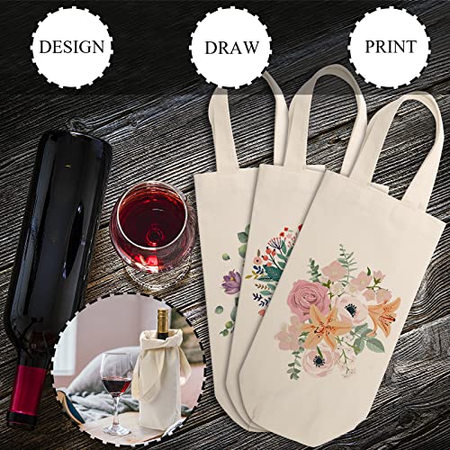 Lawei 12 Pack Canvas Wine Bags, Single Wine Carrying Bag with Handle, Reusable Bulk Wine Gift Bags, Washable Wine Carrier Tote Storage Pouches for Christmas, Party, Wedding, Birthday