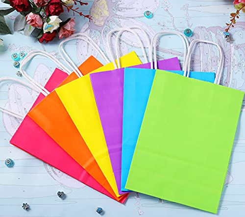 Jutoe 24pcs Kraft Paper Gift Bags,Recyclable Paper Shopping Bags with Handles,Rainbow Colors Retail Bags,Birthday Party Bags,Souvenir Gift Bags