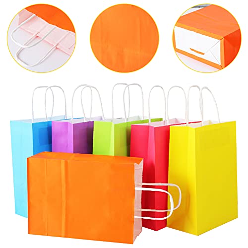 Jutoe 24pcs Kraft Paper Gift Bags,Recyclable Paper Shopping Bags with Handles,Rainbow Colors Retail Bags,Birthday Party Bags,Souvenir Gift Bags