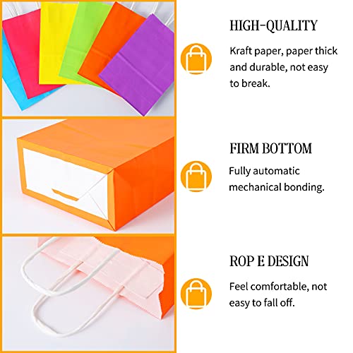 Jutoe 24pcs Kraft Paper Gift Bags,Recyclable Paper Shopping Bags with Handles,Rainbow Colors Retail Bags,Birthday Party Bags,Souvenir Gift Bags