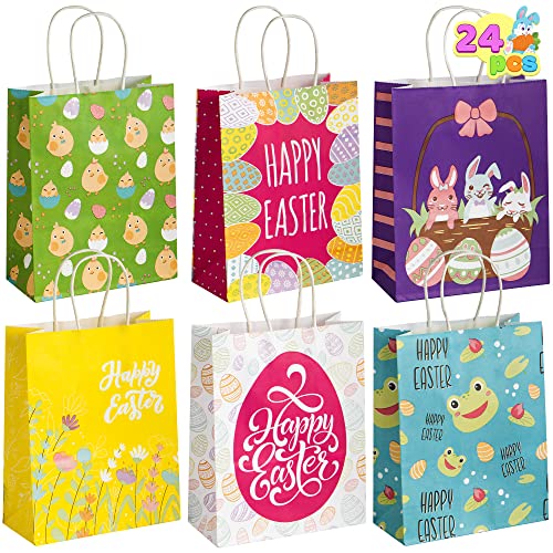 JOYIN 24 Pcs Easter Gift Bags Bunny Paper Bags with Handle for kids Easter Egg Hunts, Large Party Favors Candy Goodie Treat Bags Bulk Gift Wrapping