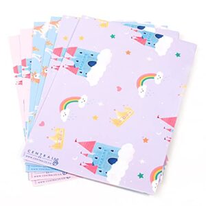 CENTRAL 23 Wrapping Paper (x6) Sheets - Unicorns Rainbows Princess - Pink Blue - Gift Wrap Sheets for Girls Her Women - Birthday or Valentines Day - New Baby - Recyclable - Comes with Stickers