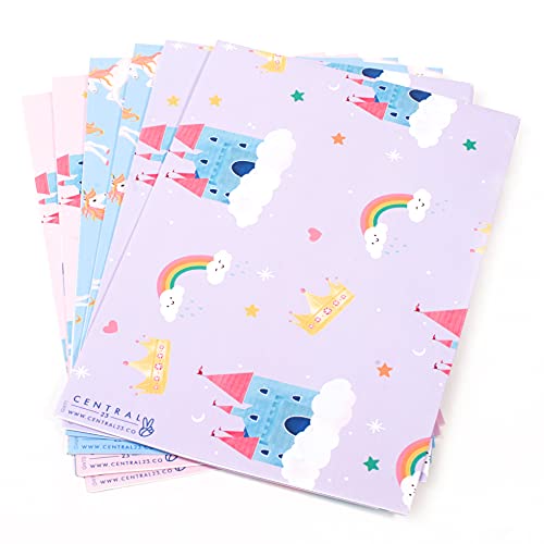 CENTRAL 23 Wrapping Paper (x6) Sheets - Unicorns Rainbows Princess - Pink Blue - Gift Wrap Sheets for Girls Her Women - Birthday or Valentines Day - New Baby - Recyclable - Comes with Stickers