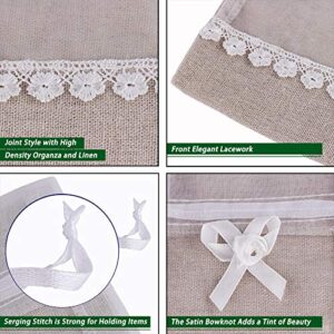 SumDirect Rose Drawstring Burlap Bags - 20pcs Lace Jute Organza Favor Gift Bags, sheer linen favor bags for Wedding