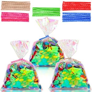 120pcs cellophane treat bags, iridescent holographic cellophane bags 5×7 inch, qpout iridescent holographic cellophane goodie candy cookie bags, iridescent holographic cellophane party favor treat bag