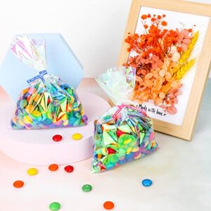 120pcs Cellophane Treat Bags, Iridescent Holographic Cellophane Bags 5x7 inch, Qpout Iridescent Holographic Cellophane Goodie Candy Cookie Bags, Iridescent Holographic Cellophane Party Favor Treat Bag