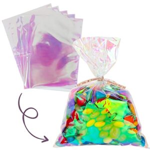 120pcs Cellophane Treat Bags, Iridescent Holographic Cellophane Bags 5x7 inch, Qpout Iridescent Holographic Cellophane Goodie Candy Cookie Bags, Iridescent Holographic Cellophane Party Favor Treat Bag