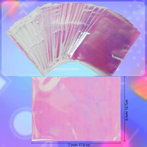 120pcs Cellophane Treat Bags, Iridescent Holographic Cellophane Bags 5x7 inch, Qpout Iridescent Holographic Cellophane Goodie Candy Cookie Bags, Iridescent Holographic Cellophane Party Favor Treat Bag