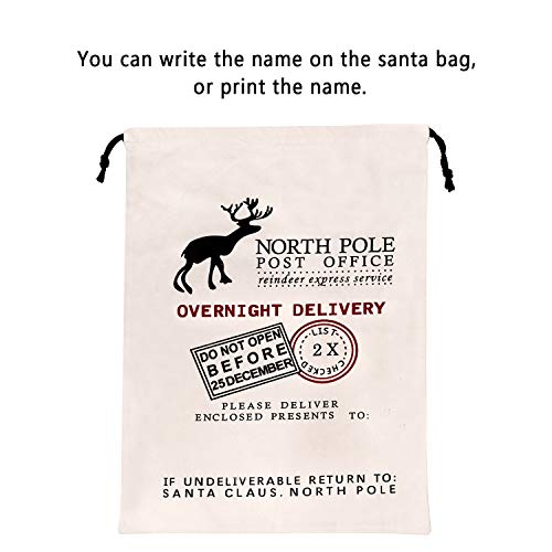 HBlife Personalized Santa Sack, Christmas Gift Bag Big Santa Bag Cotton with Drawstring Size 19.7 x 27.6 Inch (White)