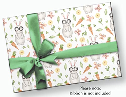 Stesha Party Bunny Rabbit Gift Wrapping Paper - Folded Flat 30 x 20 Inch (3 Sheets)