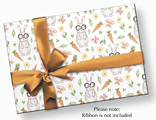 Stesha Party Bunny Rabbit Gift Wrapping Paper - Folded Flat 30 x 20 Inch (3 Sheets)