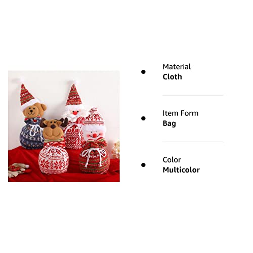 Christmas Gift Doll Bags with Drawstring Reusable, Knitted Burlap Santa Gifts Bags with Drawstring Santa Claus, Snowman, Elk, Bear for Kids Holiday Wrapping (4 Pcs)