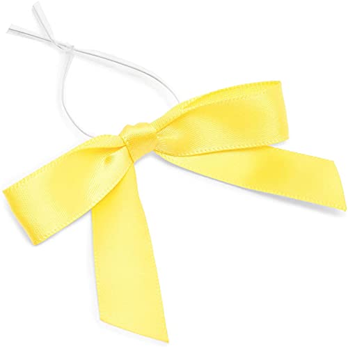 Yellow Satin Bow Twist Ties for Treat Bags (100 Pack)