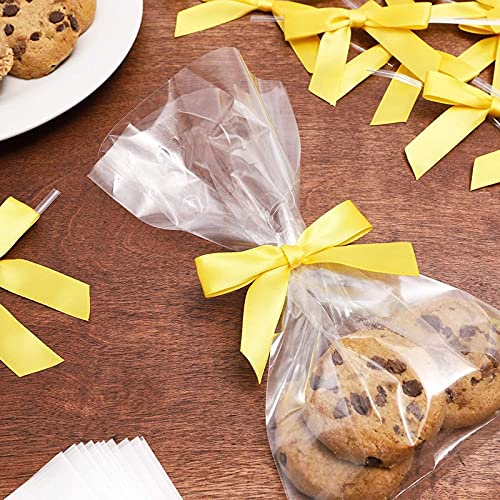 Yellow Satin Bow Twist Ties for Treat Bags (100 Pack)