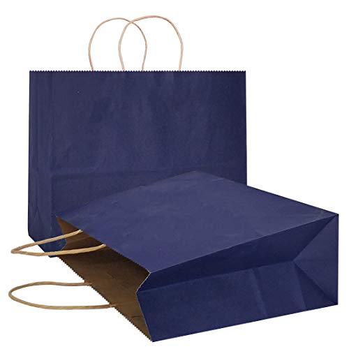 AZOWA Gift Bags Large Kraft Paper Bags with Handles (12.5 L x 4.7 W x 10.2 H in, Navy Blue, 12 Pcs, Horizontal)