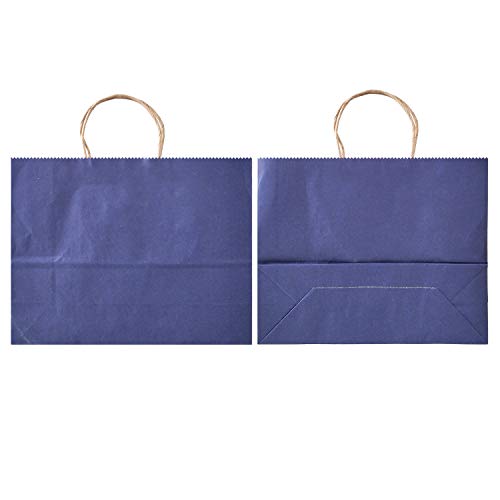 AZOWA Gift Bags Large Kraft Paper Bags with Handles (12.5 L x 4.7 W x 10.2 H in, Navy Blue, 12 Pcs, Horizontal)