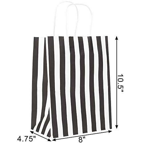 Ronvir Gift Bags 100pcs Paper Bags 8x4.75x10.5 Inches Black And White Bags, Shopping Bags, Retail Bags. Party Bags, Gift Bgas Medium Size