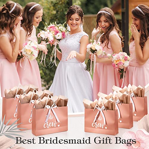 8 Pcs Bridesmaid Gift Bags I Do Crew Wedding Gifts Bags with Tissue Paper Ribbon for Wedding Day Bachelorette Party Bridal Party Favor Team Bride Bridal Shower Gift Bag, Rose Gold