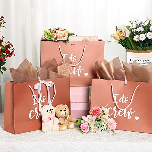 8 Pcs Bridesmaid Gift Bags I Do Crew Wedding Gifts Bags with Tissue Paper Ribbon for Wedding Day Bachelorette Party Bridal Party Favor Team Bride Bridal Shower Gift Bag, Rose Gold