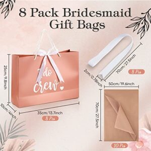 8 Pcs Bridesmaid Gift Bags I Do Crew Wedding Gifts Bags with Tissue Paper Ribbon for Wedding Day Bachelorette Party Bridal Party Favor Team Bride Bridal Shower Gift Bag, Rose Gold