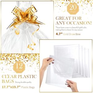 44 Pcs Basket for Gifts Empty Gift Basket Kit Include 12 Gift Basket Empty 12 Plastic Bags for Gift Baskets and 20 Gold Pull Bows for Wedding Birthday Thanksgiving Christmas Party Gift Wrapping