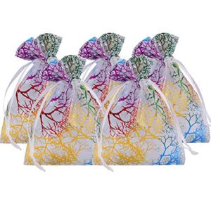 Tvoip 100Pcs Coral Pattern Organza Drawstring Pouches Jewelry Packaging Organza Bags Candy Wedding Christmas Party Gift Bags(Mix) (4x6" (10x15cm))