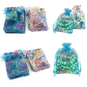 Tvoip 100Pcs Coral Pattern Organza Drawstring Pouches Jewelry Packaging Organza Bags Candy Wedding Christmas Party Gift Bags(Mix) (4x6" (10x15cm))