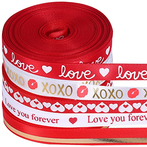 Grosgrain Valentine Ribbon Wired Roll - 30 Yards | Red Ribbon for Valentines Day Ribbon Thin | Valentines Ribbon for Gift Wrapping | Valentines Day Ribbons for Crafts | Red Heart Ribbon for Crafts