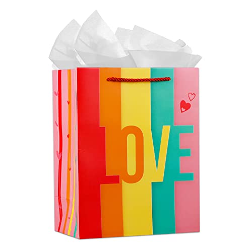 D4DREAM Love Gift Bag for Valentine's Day Medium Gift Bag with Tissue Paper 11" Valentine's Day Paper Gift Bags with Handle Gift Bag with Love Design for Valentines Day Anniversary, Valentines Day, Grooms Gift