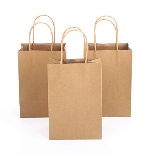 DERAYEE 24 Pcs Kraft Paper Bags, 5.5 * 3.8 * 8in Shopping Bags Bulk with handle, Gifts, Merchandise, Retail, Brown Paper Bag Party Supplies