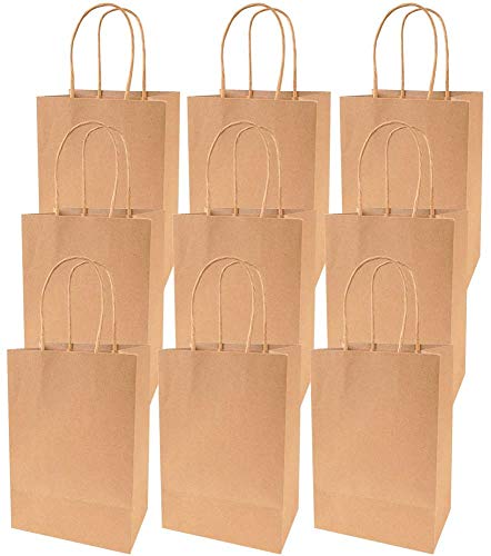 DERAYEE 24 Pcs Kraft Paper Bags, 5.5 * 3.8 * 8in Shopping Bags Bulk with handle, Gifts, Merchandise, Retail, Brown Paper Bag Party Supplies