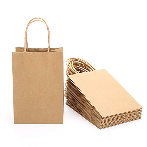 DERAYEE 24 Pcs Kraft Paper Bags, 5.5 * 3.8 * 8in Shopping Bags Bulk with handle, Gifts, Merchandise, Retail, Brown Paper Bag Party Supplies