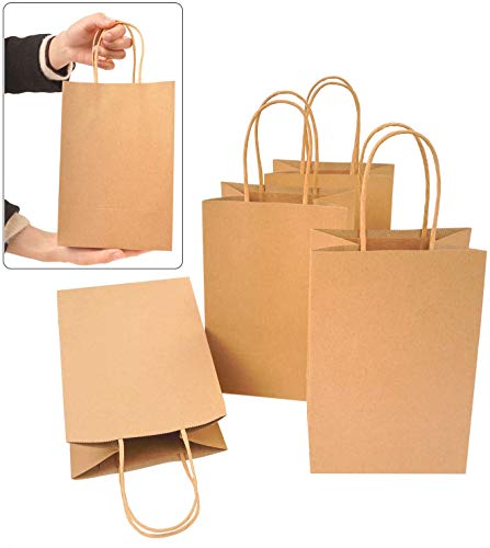 DERAYEE 24 Pcs Kraft Paper Bags, 5.5 * 3.8 * 8in Shopping Bags Bulk with handle, Gifts, Merchandise, Retail, Brown Paper Bag Party Supplies