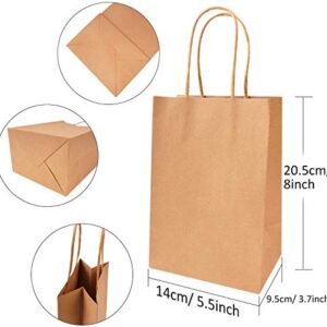 DERAYEE 24 Pcs Kraft Paper Bags, 5.5 * 3.8 * 8in Shopping Bags Bulk with handle, Gifts, Merchandise, Retail, Brown Paper Bag Party Supplies