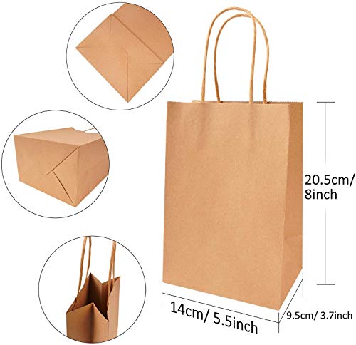 DERAYEE 24 Pcs Kraft Paper Bags, 5.5 * 3.8 * 8in Shopping Bags Bulk with handle, Gifts, Merchandise, Retail, Brown Paper Bag Party Supplies