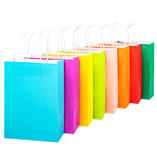 PAICUIKE 24 Pcs 8.3x3.15x5.9 Inch, 8 Colores Kraft Paper Gift Bag with Handles Bulk, Goodie Bags for Birthday Party Favor Bags & Rainbow Gift Bags & Gift Wrap Bags