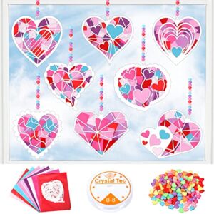 24 pieces valentine’s day suncatcher craft kit, tissue paper heart suncatcher craft valentine’s day window art kit with 18 tissue paper for valentine’s day mother’s day craft diy spring party favor