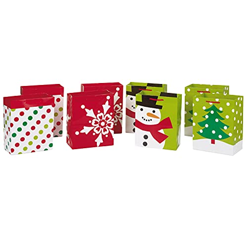 Image Arts 8" Medium Christmas Gift Bags, Polka Dots (Bulk Pack of 8 Holiday Bags for Classrooms, Party Favors, Gift Exchanges)