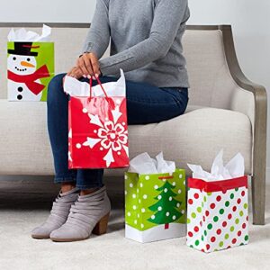 Image Arts 8" Medium Christmas Gift Bags, Polka Dots (Bulk Pack of 8 Holiday Bags for Classrooms, Party Favors, Gift Exchanges)