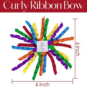 HUIHUANG Curly Ribbon Bow Rainbow Ribbon Gift Wrap Bows Birthday Self Adhesive Bow Stick on Bows for Gift Wrapping Gift Bags Gift Basket Crafting Present Wrap Accessories - 6 Counts X 6 Inch